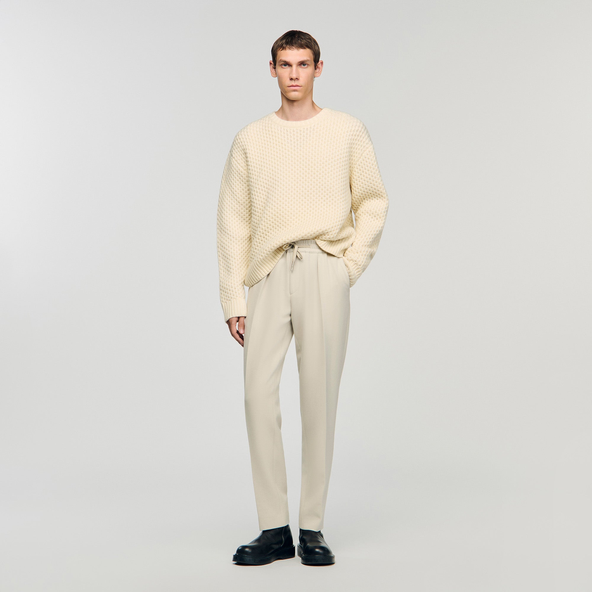 Shop Jersey Pli Elasticated Straight-Leg Trousers Putty for Man Online ...