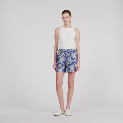 Pierlot Floral Print Shorts Blue / Ecru